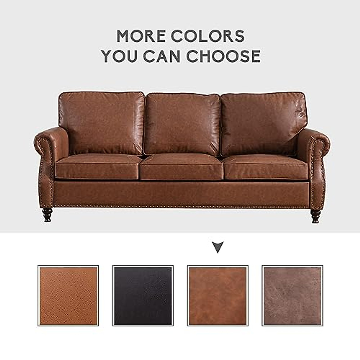 Dreamsir 79'' Traditional Faux Leather Sofa Couch with Nailhead Trim, Classic 3-Seater Couch with Rolled Arm for Living Room, Bedroom, Apartment, Easy Assembly (Coffee)