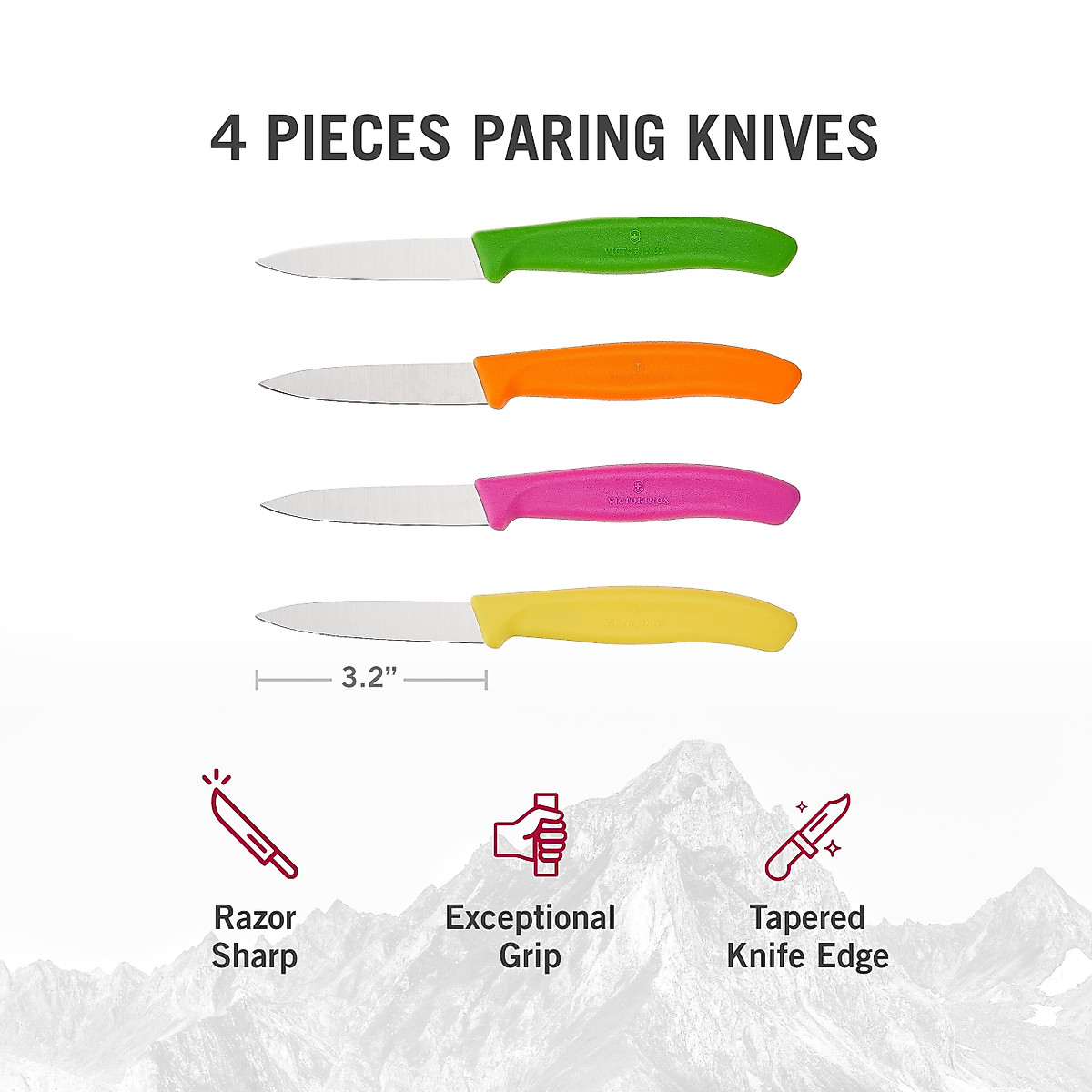 Victorinox 4-Piece Set of 3.25 Inch Swiss Classic Paring Knives with Straight Edge, Spear Point, 3.25", Pink/Green/Yellow/Orange