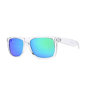 PZ - Clear Frame Polarized Sunglasses for Women or Men - UV Protection Color Mirror Lens - Retro (Transparent + Polarized Green Mirror)