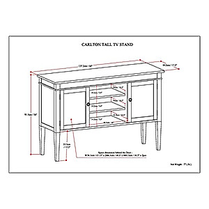 SIMPLIHOME Carlton SOLID WOOD 54 Inch Wide Transitional TV Media Stand in Dark Tobacco Brown for TVs up to 60 Inches, For the Living Room and Entertainment Center