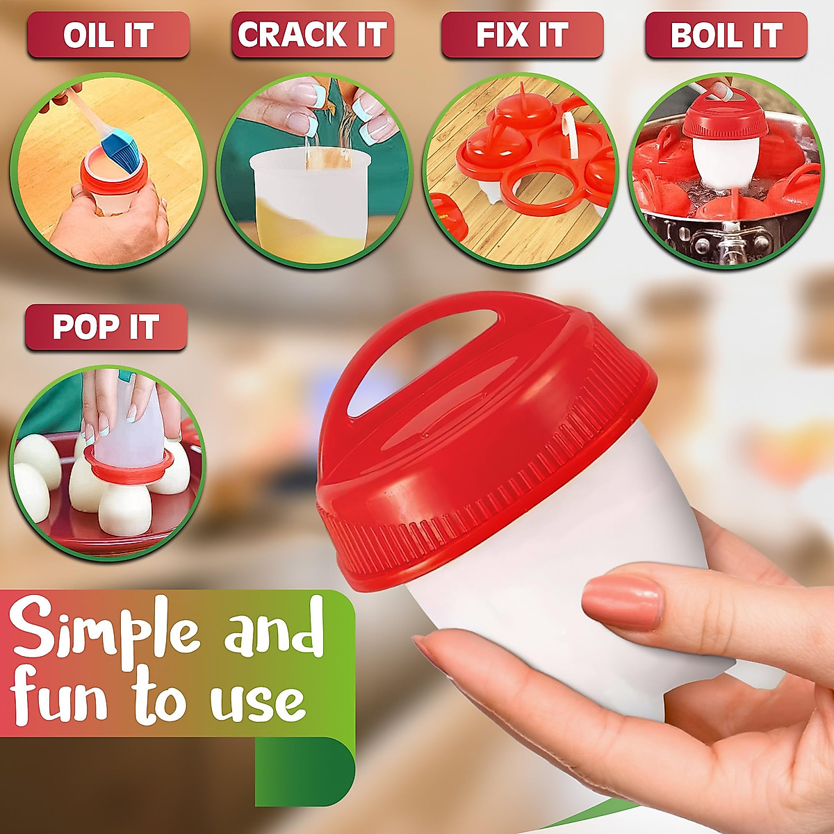 Indvidual Egg Boiler for Hard Boiled Eggs - 6Pcs Silicone Poached Egg Cups for Boiling Eggs Hard Boiled Egg Maker Silicone Egg Mold - Poached Egg Cooker Hardboiled Egg Making Poached Egg Holder Mold