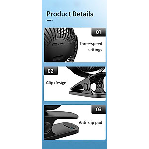 ANYPOWK Mini Clip on Fan, 4 Inches - 2500mAh Rechargeable Battery Operated Stroller Fan, Personal Fan for Bed, Baby Stroller, Outdoors, Car Seat, Gym - Black