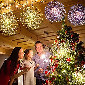 QNUBKTFY Firework Lights Wire Lights,120 LED DIY 8 Modes Dimmable String Fairy Lights with Remote Control,Waterproof Decorative Hanging Starburst Lights for Christmas Home Patio, Warmwhite(4 Pack)