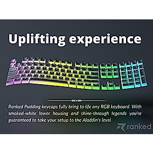 Ranked Pudding v2 PBT Keycaps | 145 Double Shot Translucent ANSI US & ISO Layout | OEM Profile for Full Size, TKL, 75%, 65% and 60% RGB Mechanical Gaming Keyboard (Black)