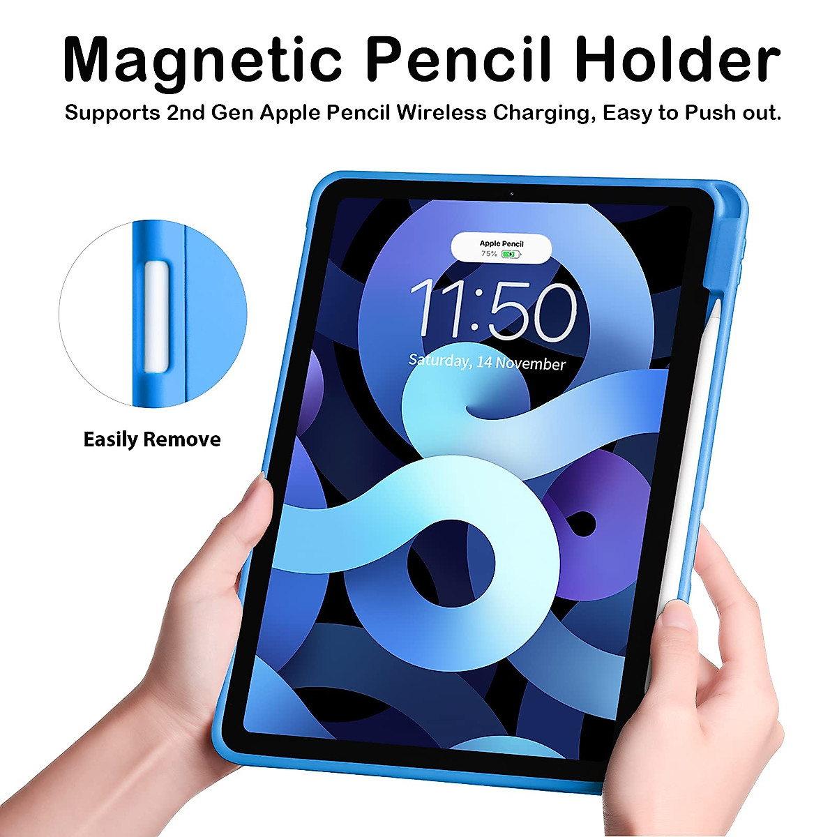 SIWENGDE Case for iPad Pro 11 Inch 4th/3rd/2nd Generation 2022/2021/2020 with Pencil Holder [Support iPad 2nd Pencil Charging] Slim Trifold Stand Smart Protective Cover, Auto Wake/Sleep(Blue)