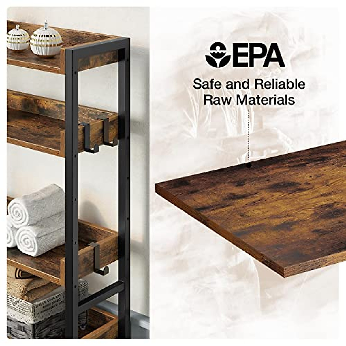 Rolanstar Over The Toilet Storage Rack, 4-Tier Bathroom Space Saver with Adjustable Shelves, Bathroom Organizer for Bathroom Washroom, Rustic Brown