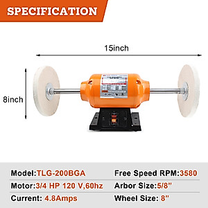 Bench Buffer Polisher, 8Inch Benchtop Buffing & Polishing Machine for Metal, Jewelry, Knives, Wood, Jade and Plastic