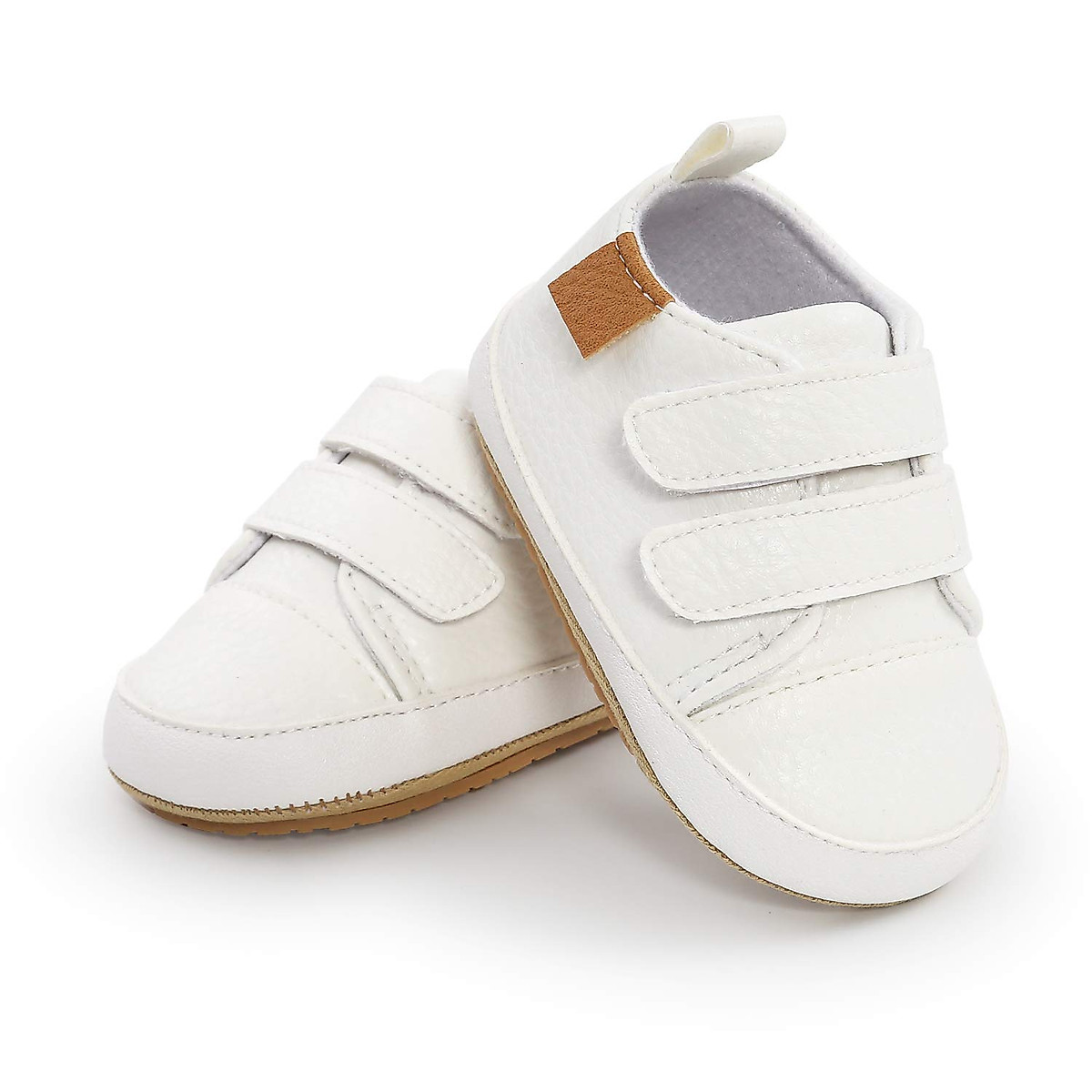 BABSMULY Baby Boys Girls Shoes Non-Slip Rubber Sole High-Top PU Leather Sneakers Infant First Walking Shoes Toddler Crib Shoes Newborn Loafers Flats.(White, 6-12 Months)