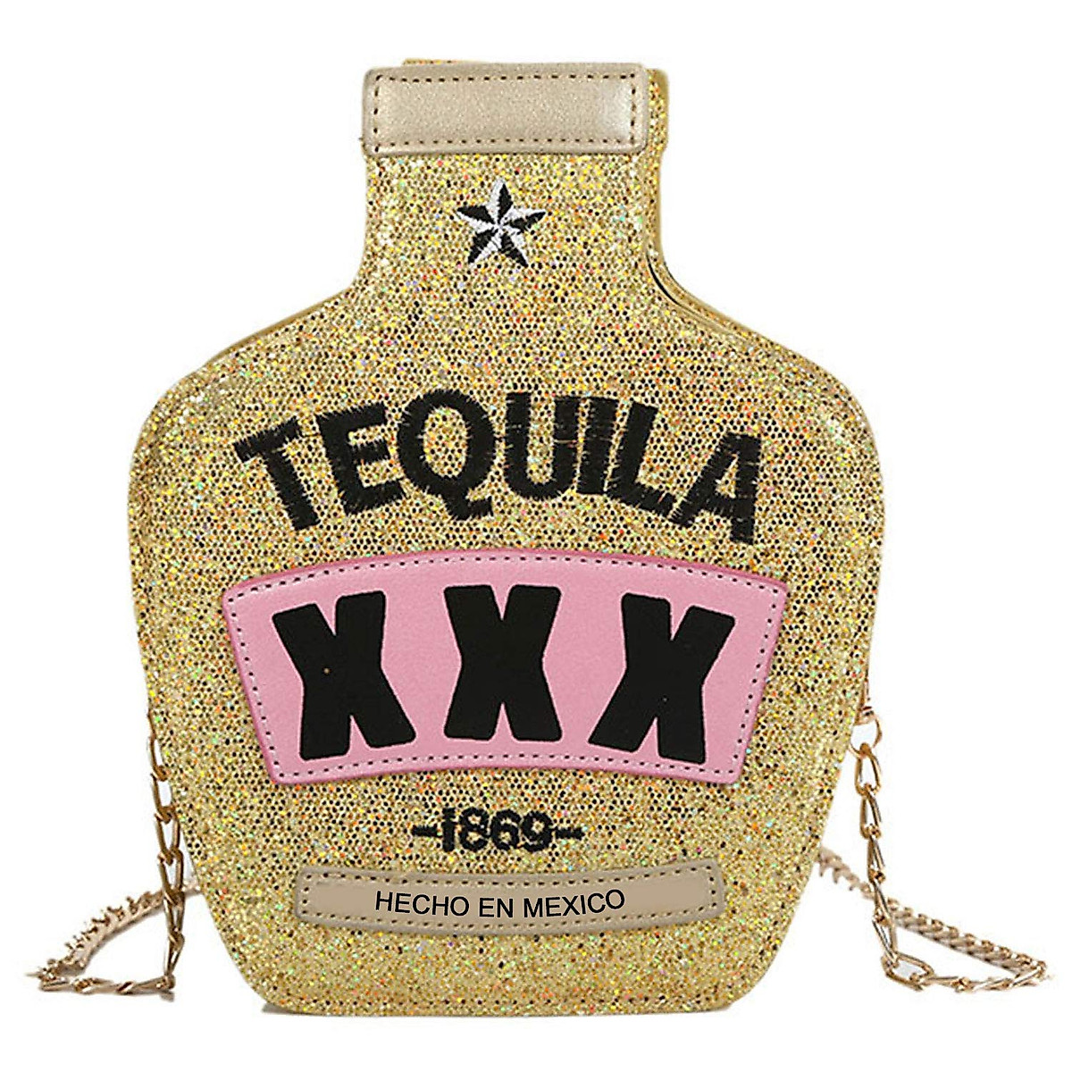 Lanpet Women Sequins Cross Body Bag Bottle Shaped Evening Chain Strap Shoulder Bag