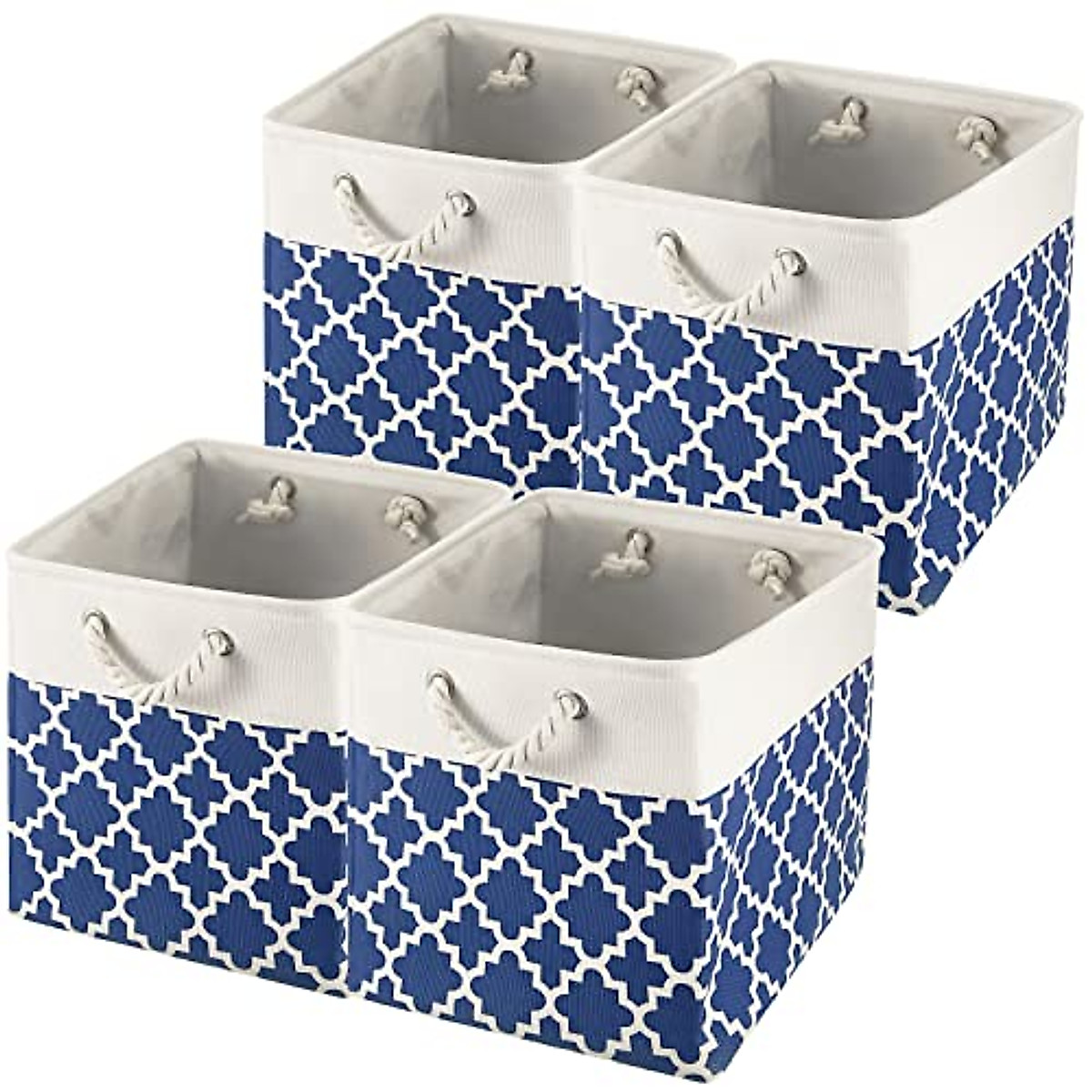 4 Pack Fabric Storage Baskets 16 Inch Large Collapsible Canvas Linen Baskets Rectangle Storage Bins with Handles for Organizing Shelves Linen Closet Organizers (blue Quatrefoil)