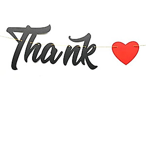 Paity Black Glitter Thank You Banner and signs for employees Engaged Wedding - Bridal Shower Bunting Thanksgiving Photo Booth Props Veterans Pre-Strung