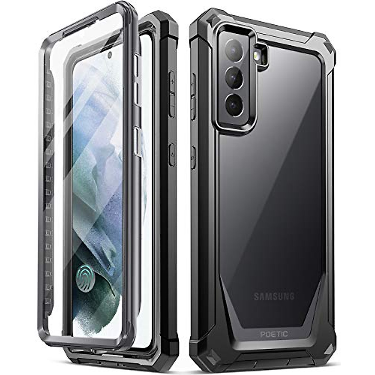 Poetic Guardian Case Designed for Samsung Galaxy S21 5G 6.2 inch, Built-in Screen Protector Work with Fingerprint ID, Full Body Hybrid Shockproof Bumper Cover Case, Black