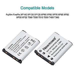 Newmowa NP-45 NP-45S Replacment Battery (2 Pack) and Dual USB Charger Kit for Fujifilm INSTAX Mini 90 and FinePix XP50 XP60 XP70 XP80 XP90 XP120 XP130 XP140 T350 T360 T400 T500 T510 T550 JX500 JX520