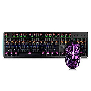 summina Mechanical Keyboard Combo USB Wired Gaming Keyboard Set 104 Keys Mixed Light Keyboard with Blue Switch