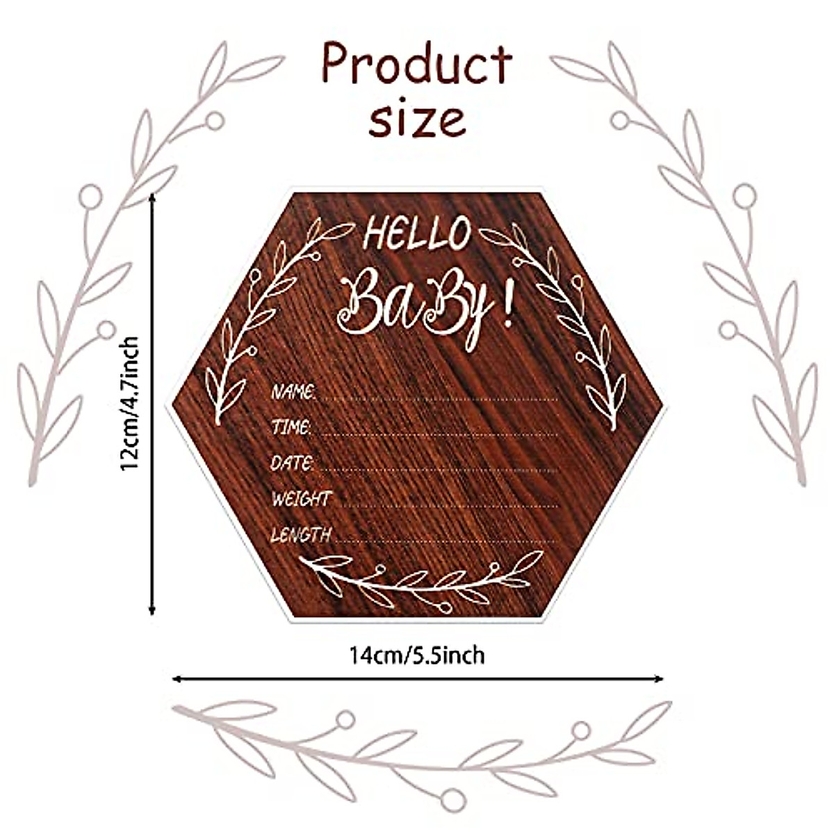 5 Inch Birth Announcement Sign for Hospital Cherry Newborn Announcement Sign Wooden Baby Name Sign with White Paint Marker Pen Regular Hexagon Wooden Birth Announcements for Hospital