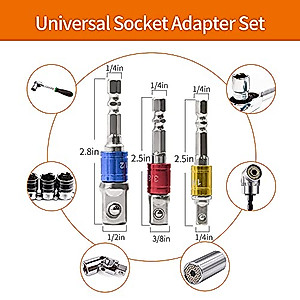 Flexible Drill Bit Extension Set & Universal Socket Tool, Bendable Drill Bit Extension, 3pcs Drill Bit Holder, 1/4 3/8 1/2" Universal Socket Adapter Set, 105° Right Angle Drill, Screwdriver Bit Kit