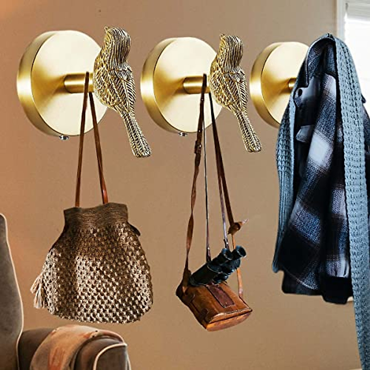 Brass Hooks, Gold BrassTowel Hooks,Brass Decorative Hooks,Gold Brass Coat Hooks Wall Mounted,Gold Brass Bird Coat Wall Hooks, Brushed Brass Wall Hooks for Towel, Coat ,Robe, Hat ,Keys,Bag,Scarf
