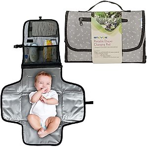 Enovoe Portable Diaper Changing Pad for Baby - Travel Changing Mat with Built-in Head Pillow - Foldable Diaper Changing Station - Baby Travel Essentials - Black Arrow Design - 11.81x8.66x1.18 inches