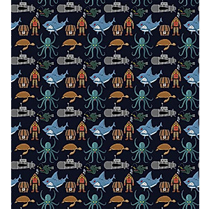 Ambesonne Diver Duvet Cover Sets, Ocean Items Pattern Shark Sea Turtle Submarine Octopus Deep Sea Angler Nautical Theme, Bedding Set with 2 Duvet Covers 4 Pillowcases, 2 Pack Cal King Size, Multicolor