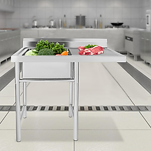 201 Stainless Steel Utility Sink Freestanding Single Bowl Commercial Sink Kitchen One Compartment Workbench Sink, for Restaurant, Laundry Room, Backyard, Garages, 39.3"L*23.6"W*36.7"H