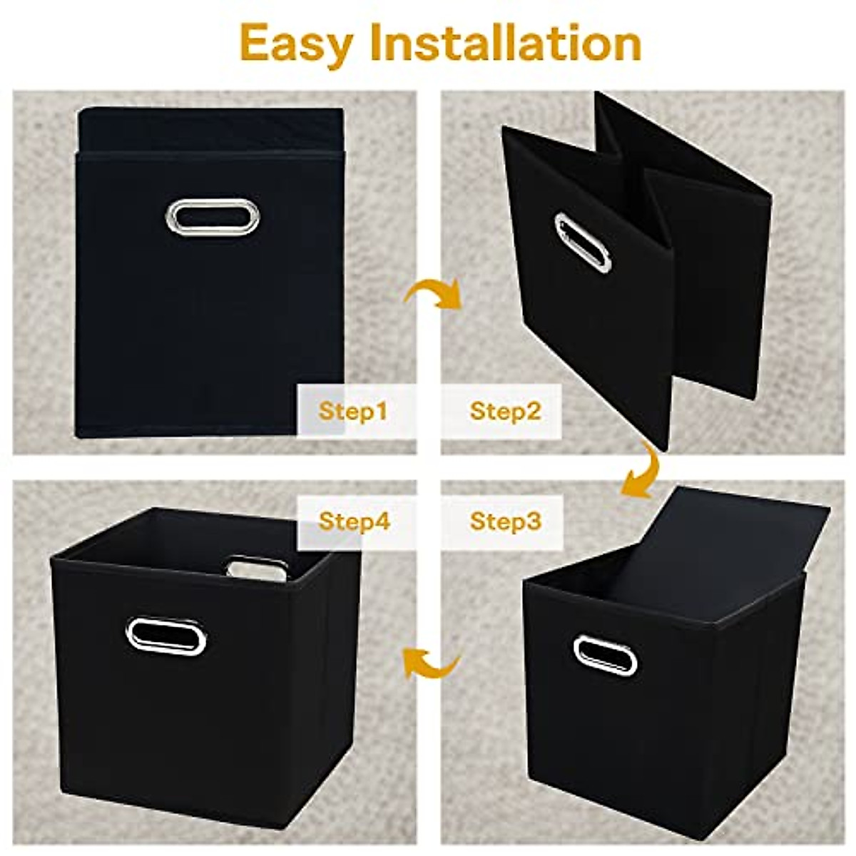 Yunkeeper 11 Inch Cube Storage Bins ,Black Fabric Cubes Organizer Baskets with Handle, Foldable Basket for Closet or Collapsible Storage Box, 11x11x11 Set of 2 (Black )