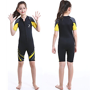 ZCCO Kids Short Wetsuits 2.5mm Children's Neoprene Suit Short Sleeve, Youth Boy's and Girl's One Piece Shorty Wetsuit for Diving,Swimming,Surfing Water Sports(DK-BK-M)