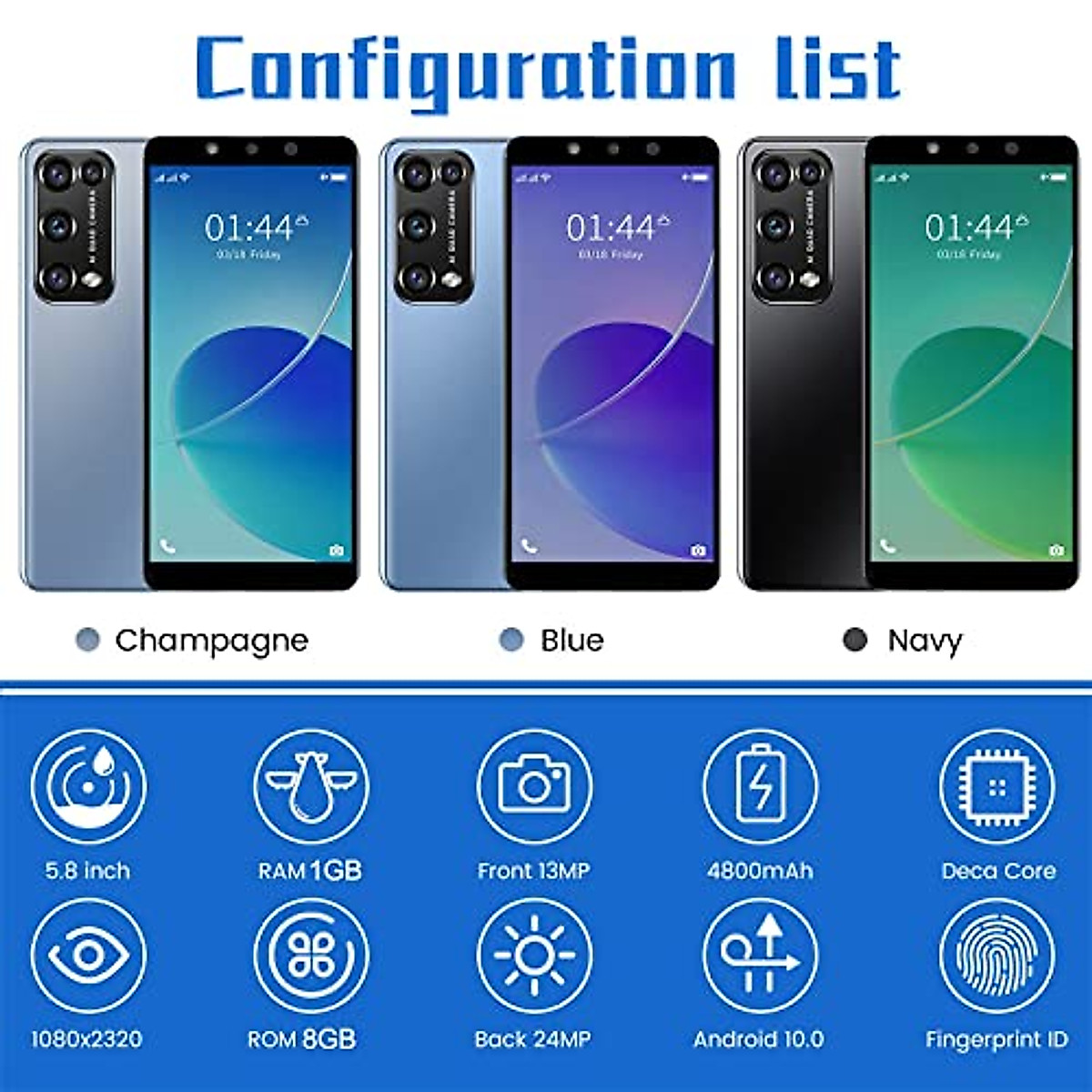 ARGIN Unlocked Cell Phones, Android 10.0 1+8G 1080P HD Full Screen Phone, Dual SIM Unlocked Smart Phone, 5.8inch Touch Screen Mobile Cell Phone for Father Childrens New Years Gift (Gray)