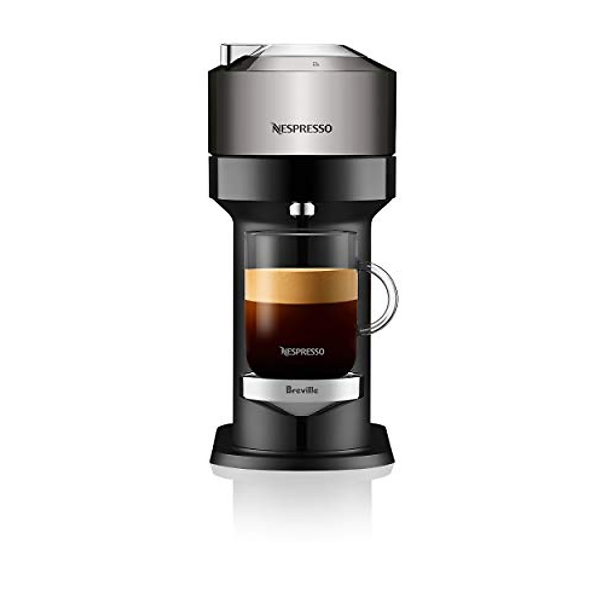 Nespresso Vertuo Next Deluxe Coffee and Espresso Maker by De’Longhi, Pure Chrome with Aeroccino Milk Frother,1.1 liter , Black