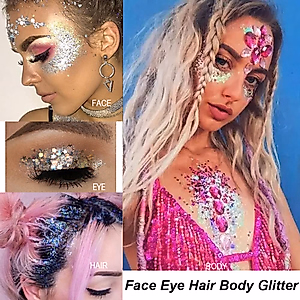 Mysense Gold Body Glitter Gel,Mardi Gras Face Glitter Makeup,Music Festival Rave Accessories,Chunky Mermaid Glitter Sequins for Face Eye Hair Decorations,Sparkling Glitter Face Paint for Women,30g