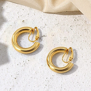 HESSAWELL Gold Hoop Clip-on Earrings Gold Tube Hoop Earrings chunky Hoops Earrings for Women Fashion Jewelry