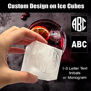 Personalized Silicone Ice Cube Mold Tray with Monogram text initials for Whiskey and Cocktails - 2 Inch Ice Cubes, Ideal for Customized Whisky Bartending Party - Perfect Gift for him
