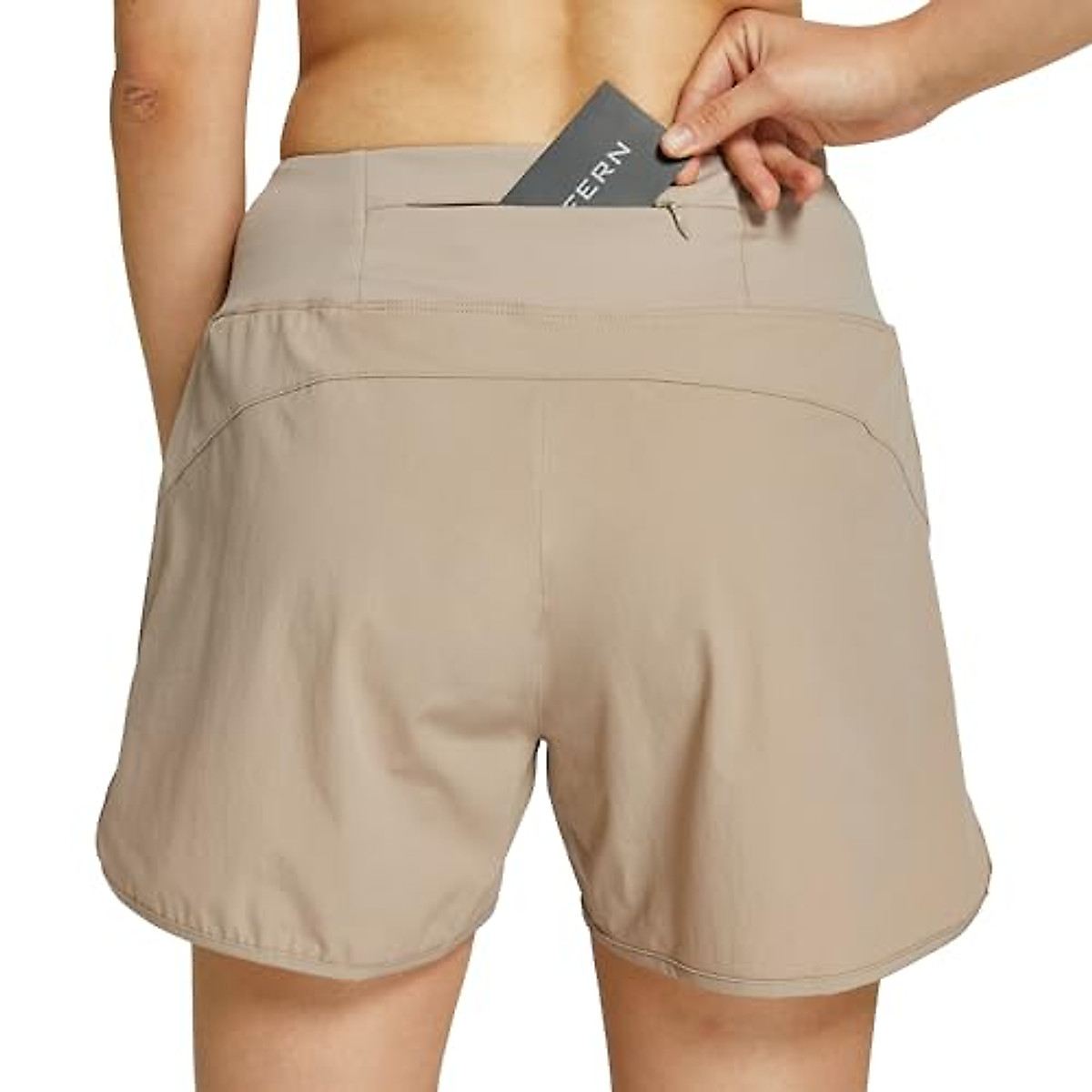 Willit Womens 4" Running Hiking Shorts Athletic Active Shorts with Liner Quick Dry Sports Shorts Zipper Pocket Khaki L