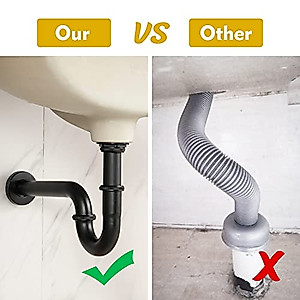 JEAPHA Stainless Steel P-Trap - 1 1/4 Inch Bathroom Basin Sink Waste Trap with Reducing Washer, Matte Black