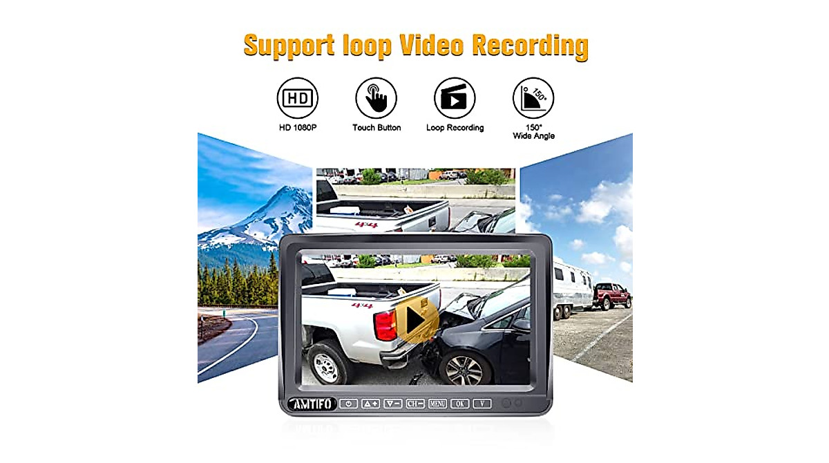 AMTIFO 1080P Wireless RV Backup Camera - 8" Monitor & DVR