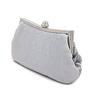 TrendsBlue Elegant Braided Pleated Glitter Rhinestone Clutch Evening Bag, Silver Grey