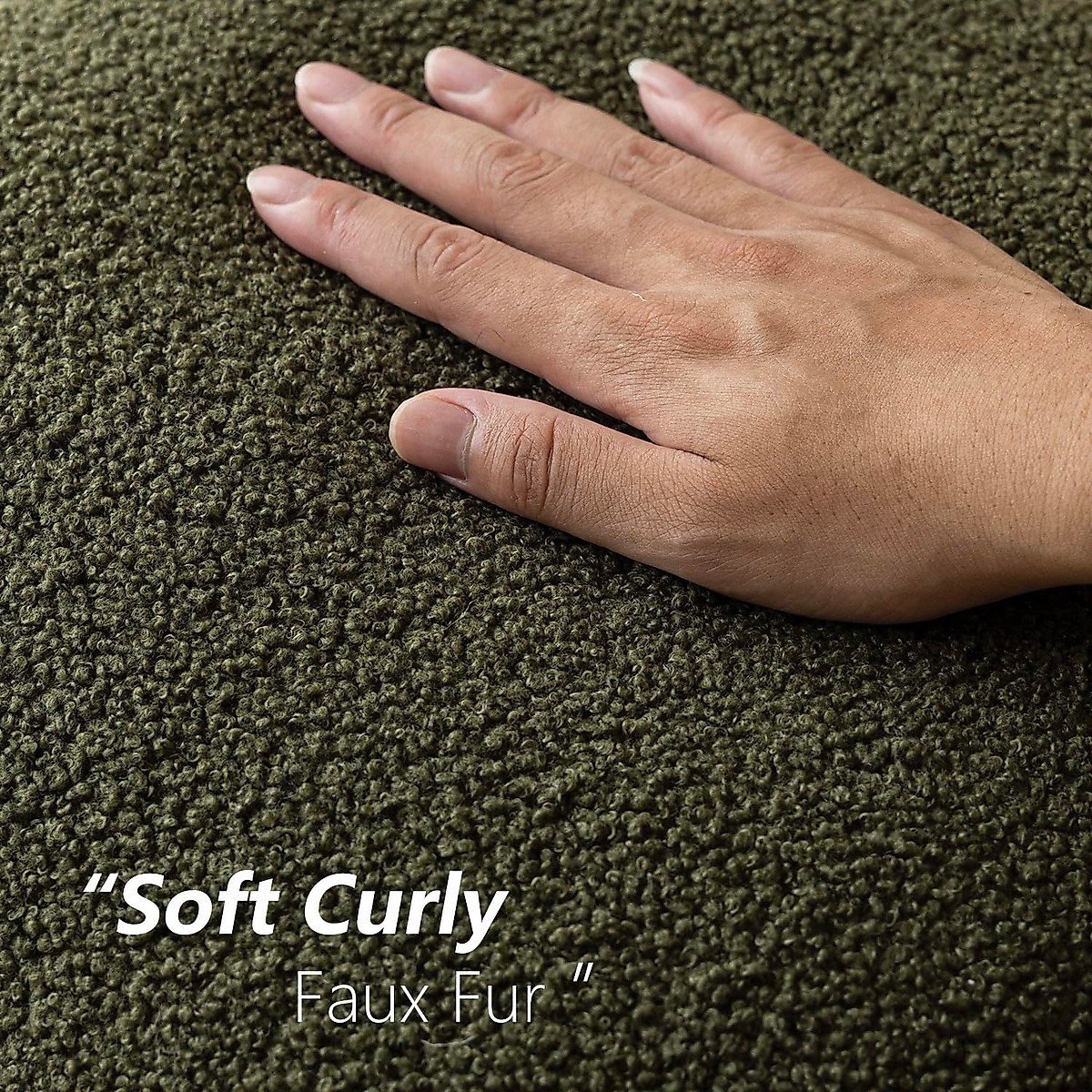 Foindtower Pack of 2, Curly Faux Fur Decorative Throw Pillow Covers Soft Plush Cushion Case with Zipper Cozy Fluffy Boho Pillowcase for Home Living Room Couch Bed Sofa 18 x 18 Inch, Moss Green