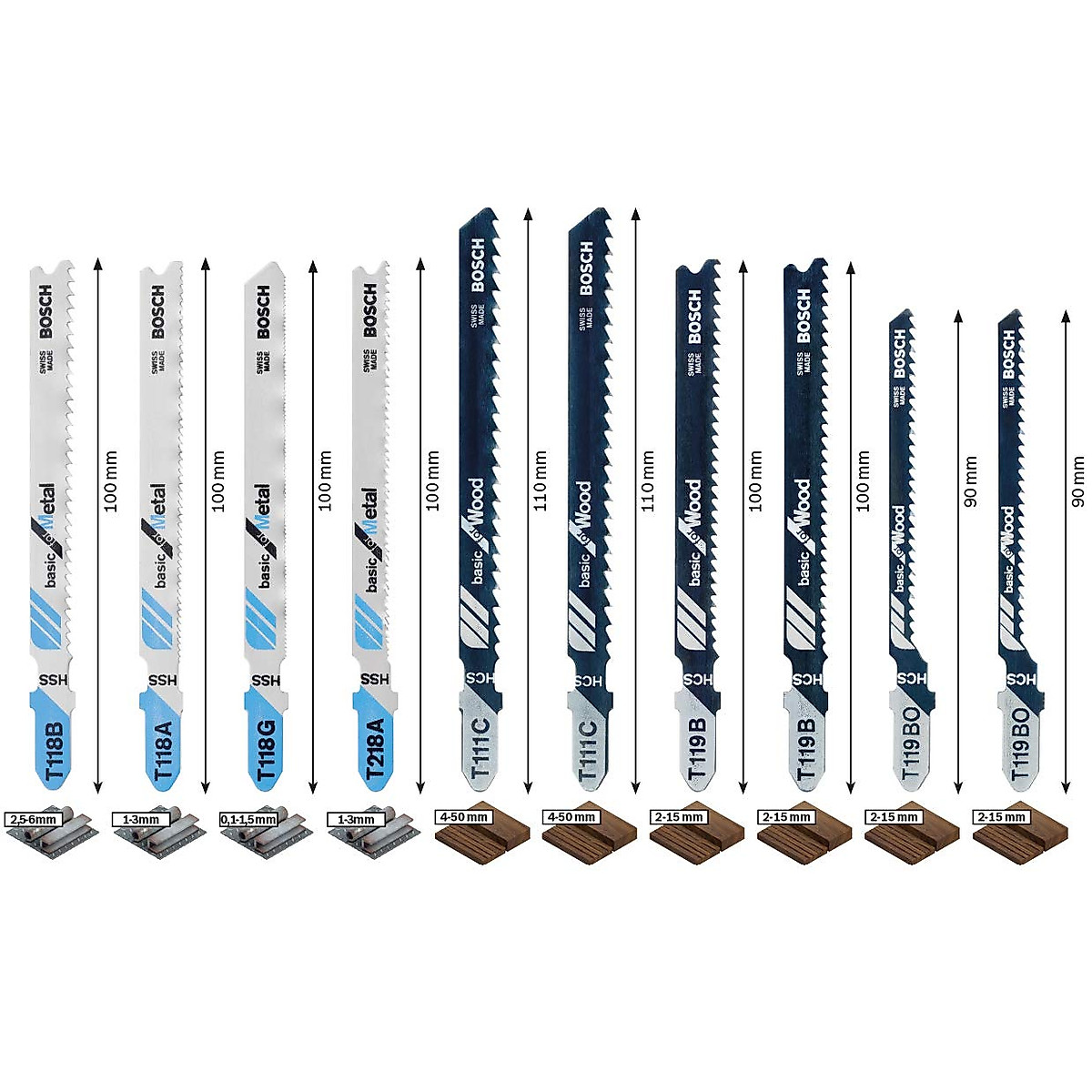 Bosch Professional 260925C105 10 TLG. Stichsägeblätter Wood Basic Set (für Holz und Metall, Zubehör Stichsäge) Piece Blades, Accessories Jigsaw