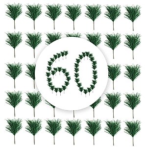 SUJIUJIU 60PCS 3.9"X3.1"Artificial Pine Needles Branches-Small Green Twigs Stems Picks-Fake Greenery Picks for Christmas Garland Wreath Embellishing and Home Holiday Garden Decoration