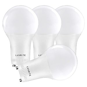 LUXRITE A19 LED GU24 Light Bulb, 60W Equivalent, 2700K Warm White, Enclosed Fixture Rated, 800 Lumens, Dimmable Twist Lock Light Bulbs, Damp Rated, UL Listed, GU24 Base (4 Pack)