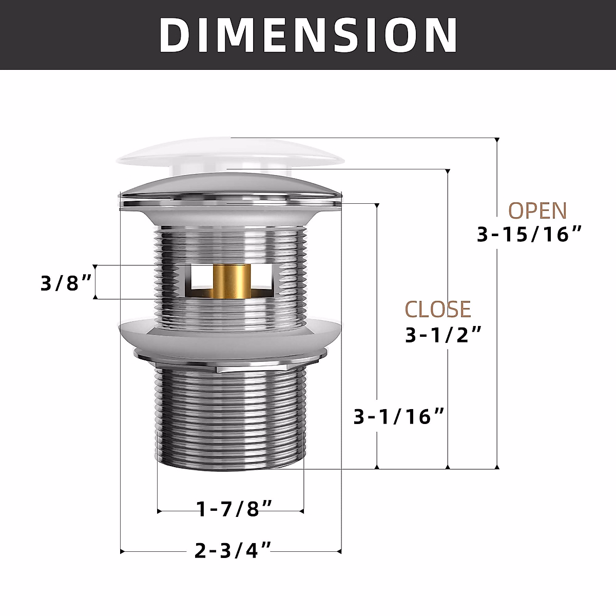 Ogonbrick Freestanding Tub Drain Pop-up Free Standing Bathtub Drain,Bathtub Drain Stopper for Stand Alone Soaking Tub Kit Assembly Anti-Rust Copper Polished Chrome