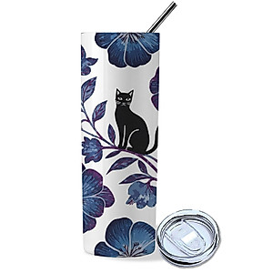 Medpol Cute black cat tumbler with lid and straw 20 oz insulated tumbler cups Cute black cat insulated travel coffee mugs for women cute sippy cups stainless insulated travel cups