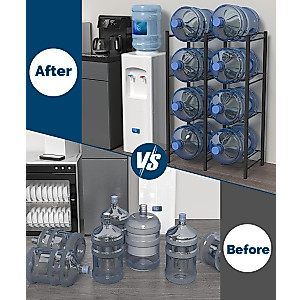 mocomax 5 Gallon Water Jug Rack, Detachable Water Bottle Holder for 8 Bottles, 4 Tier Heavy Duty Water Cooler Jug Rack, Water Bottle Organizer Storage Rack for Kitchen, Office, Living Room, Black
