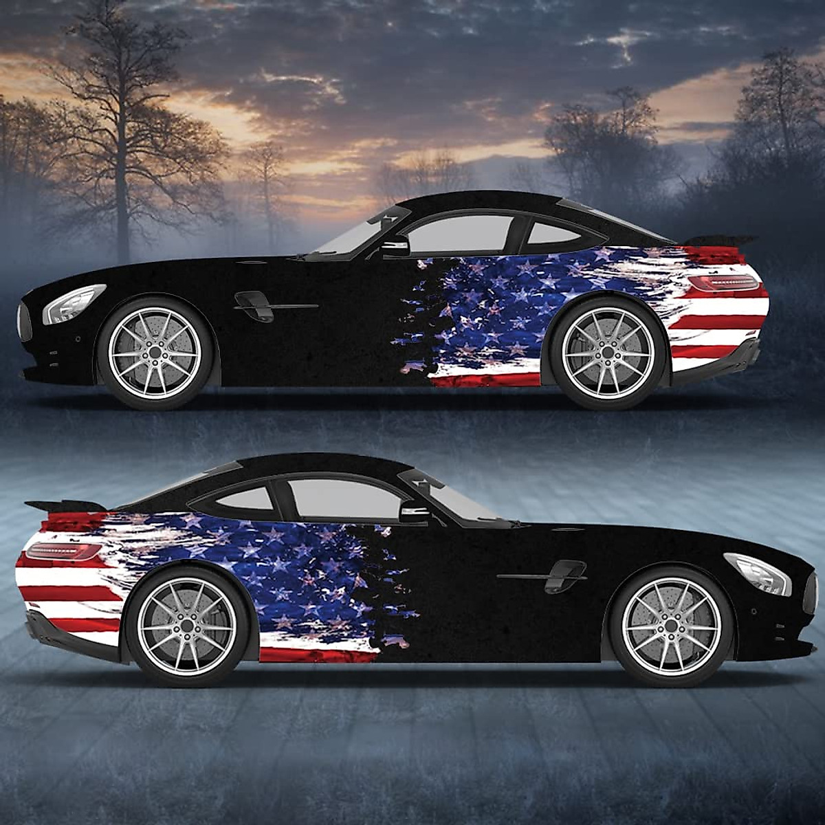2Pcs American Flag Vehicle Livery, Racing Car Graphics, Abstract Flag Decal, Cast Vinyl Wrap, Universal Size Car Decal (Type 1)