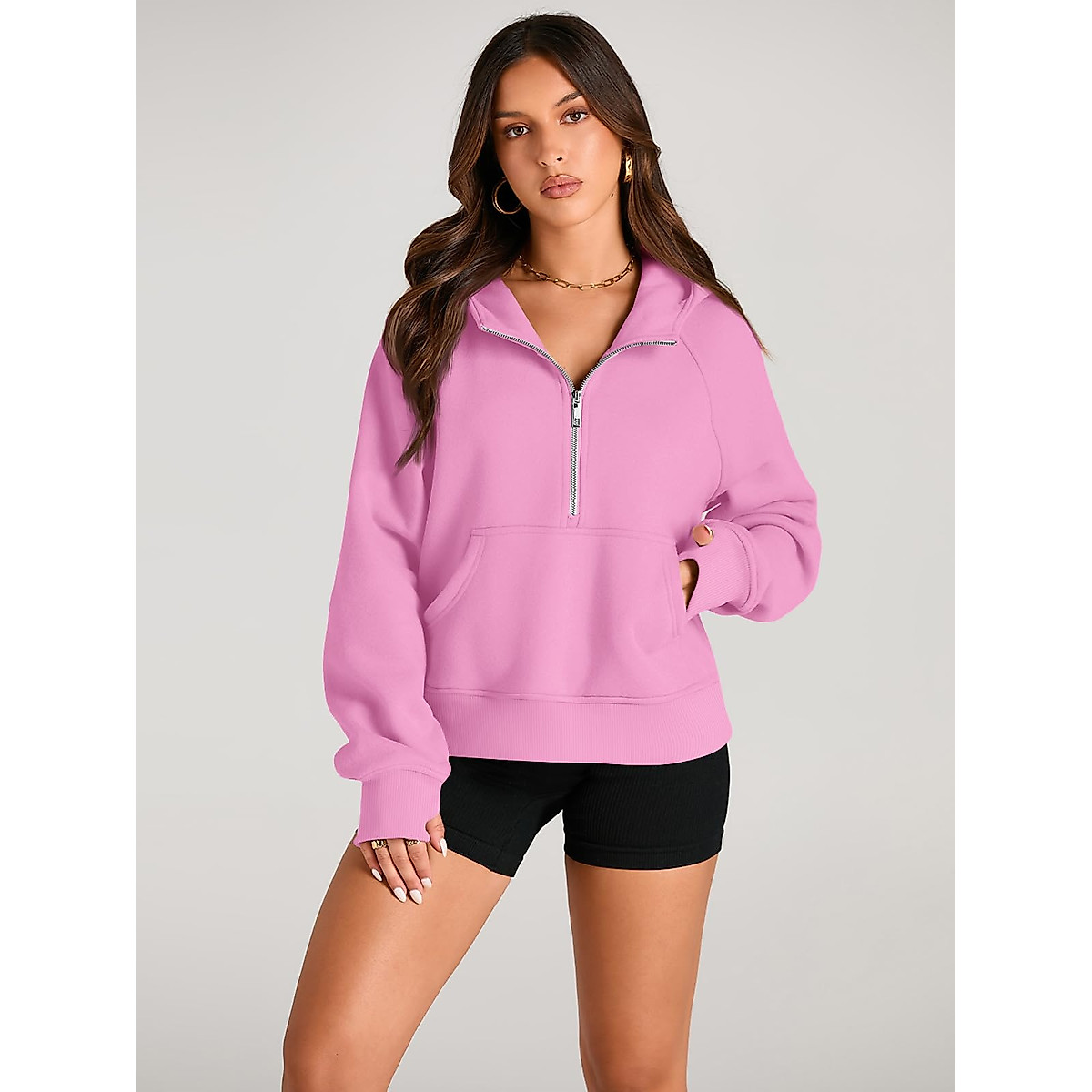 AUTOMET Half Zip Sweatshirts Cropped Hoodies Fleece Jackets Womens Quarter Zip Up Pullover Fall Outfits 2024 Winter Clothes Pink