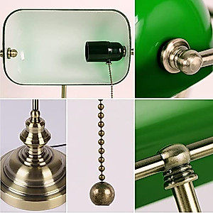 Newrays Glass Bankers Desk Lamp with Pull Chain Switch Plug in Fixture (Green)