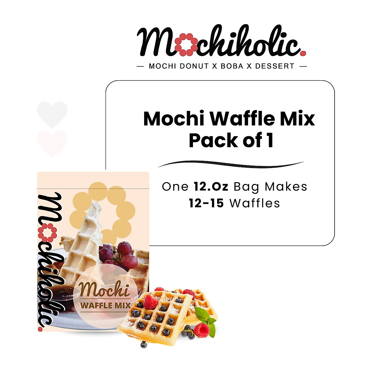 Mochi Waffle Mix Original Recipe - Rice Flour, Low Calories and Sugar - Essential Nutrients - 12 oz Healthy Daily Snacks by Mochiholic (Pack of 1)