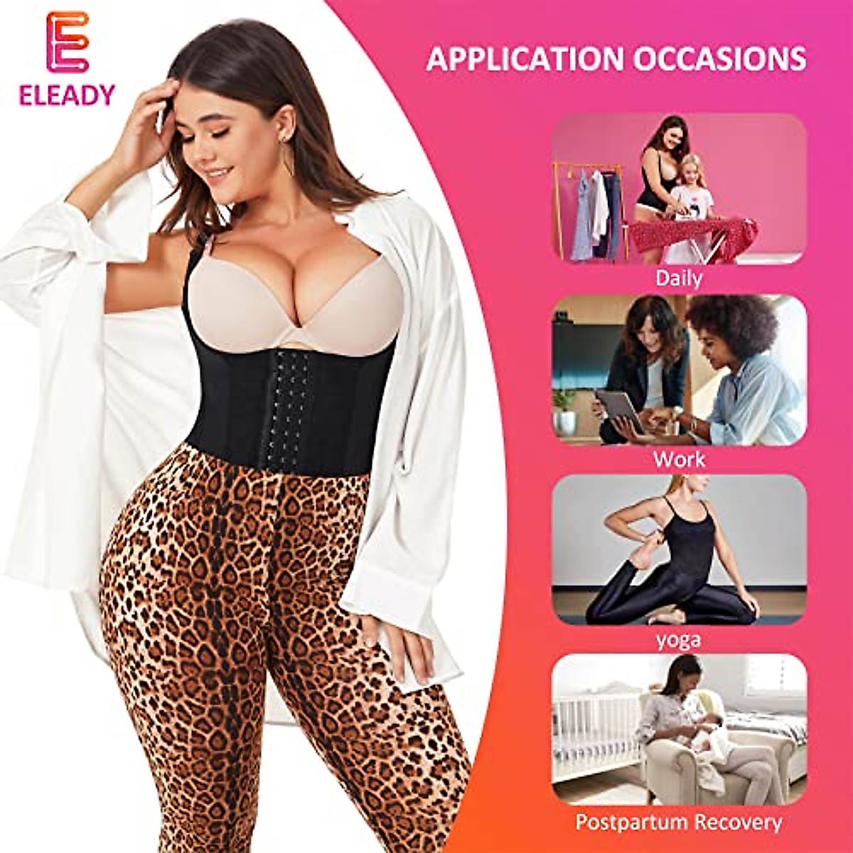 Eleady Womens Waist Trainer Corset Vest Weight Loss Breathable Tank Tops Tummy Control Shapewear Slimming Body Shaper (Black Bodysuit, Large)