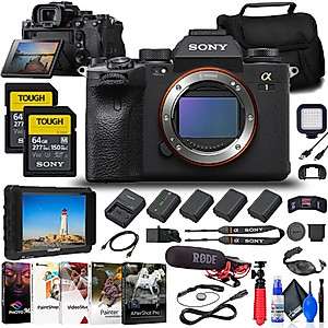 Sony a1 Mirrorless Camera (ILCE-1/B) + 4K Monitor + Rode VideoMic + 2 x 64GB Card + Bag + 3 x NP-FZ100 Compatible Battery + LED Light + Corel Photo Software + Flex Tripod + Hand Strap + More (Renewed)