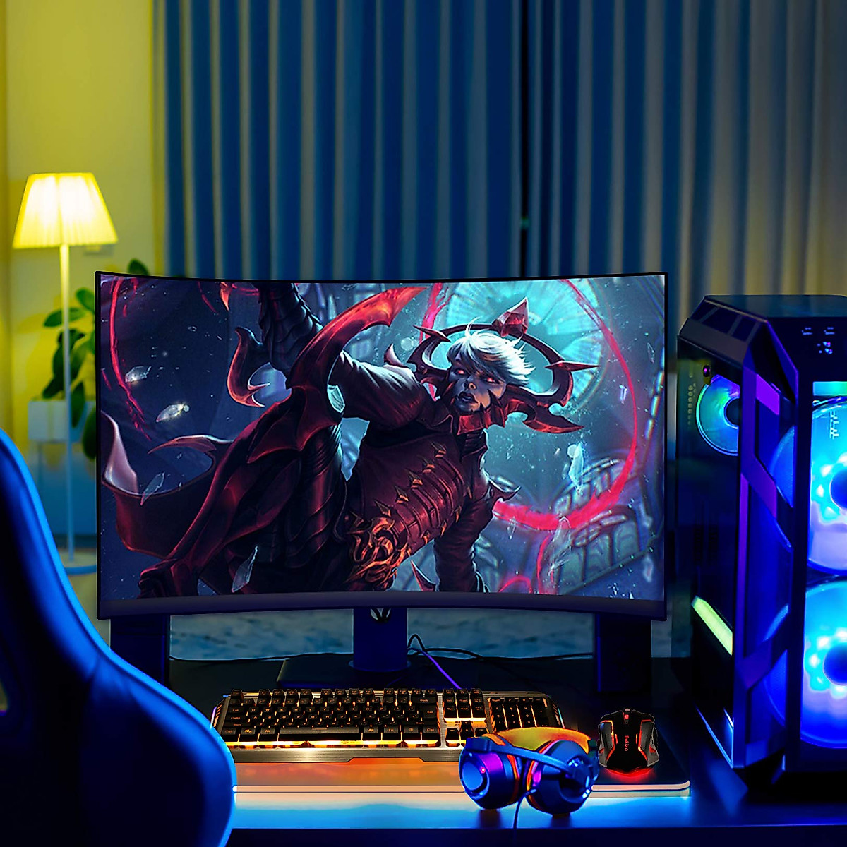 White Gaming Keyboard Mouse Combo,Membrane Keyboard RGB Color Changing Lighted Keyboard,PC Keyboard Computer Backlight USB Keyboard,Wired Gaming Keyboard,Gold Metal Frame,for Xbox One PS4 Game Gamer