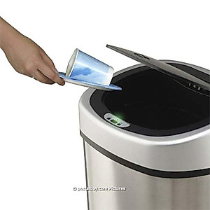 NINESTARS DZT-42-9 Automatic Touchless Motion Sensor Oval Trash Can, 11.1 Gal. 42 L., Stainless Steel